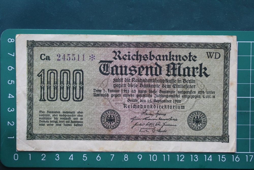 currency reichsbanknote 1000 Mark 1922 (Gebraucht) in Laupen für CHF 2 ...