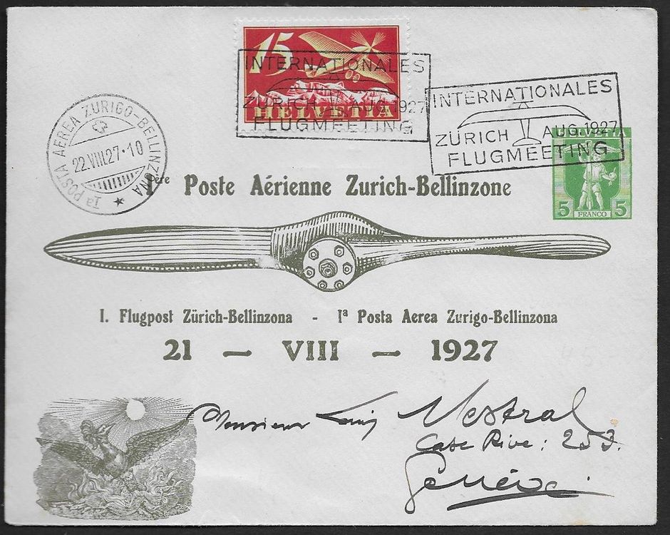 1927 GS Brief illust. 5ct.+ F3 Flug Zürich-Bellinzona ab 1.- (Gebraucht ...