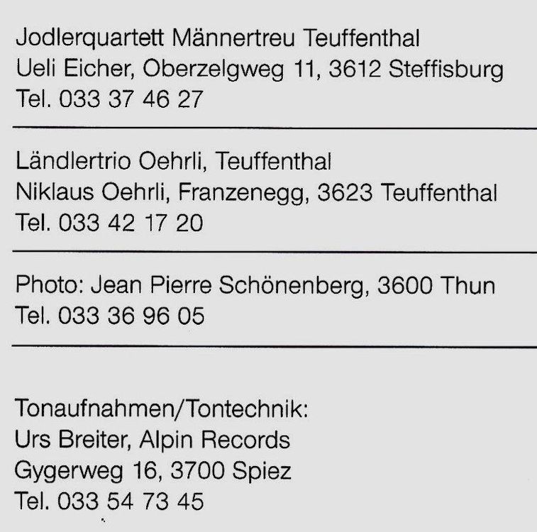 Jodlerquartett Männertreu JEDE HET SI WUNSCH Teuffenthal CD (Gebraucht ...