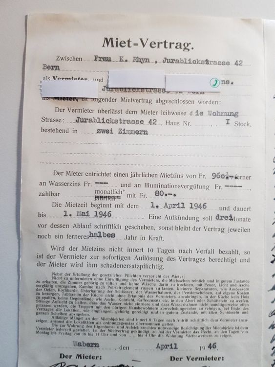 Mietvertrag 1946 mit Quittungen antik (Gebraucht) in Walterswil BE für CHF 1 – mit Lieferung auf ...