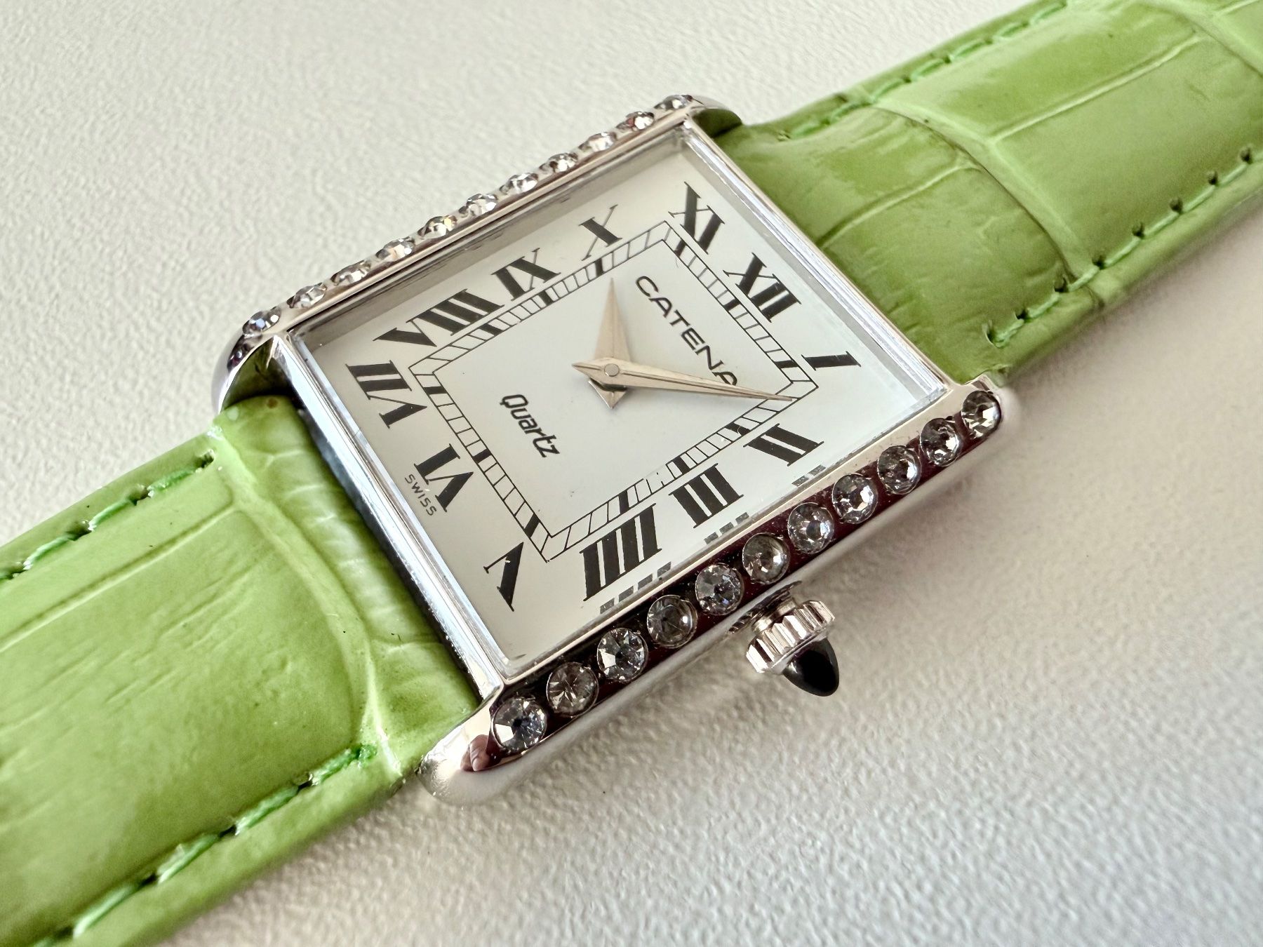 CATENA "Tank" type, MEDIUM, Acier & Brillants, Quartz, Swiss (Neuf avec ...