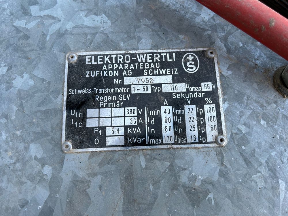 Elektro Schweissanlage Schweisstrafo Wertli (Gebraucht) in Wattenwil ...