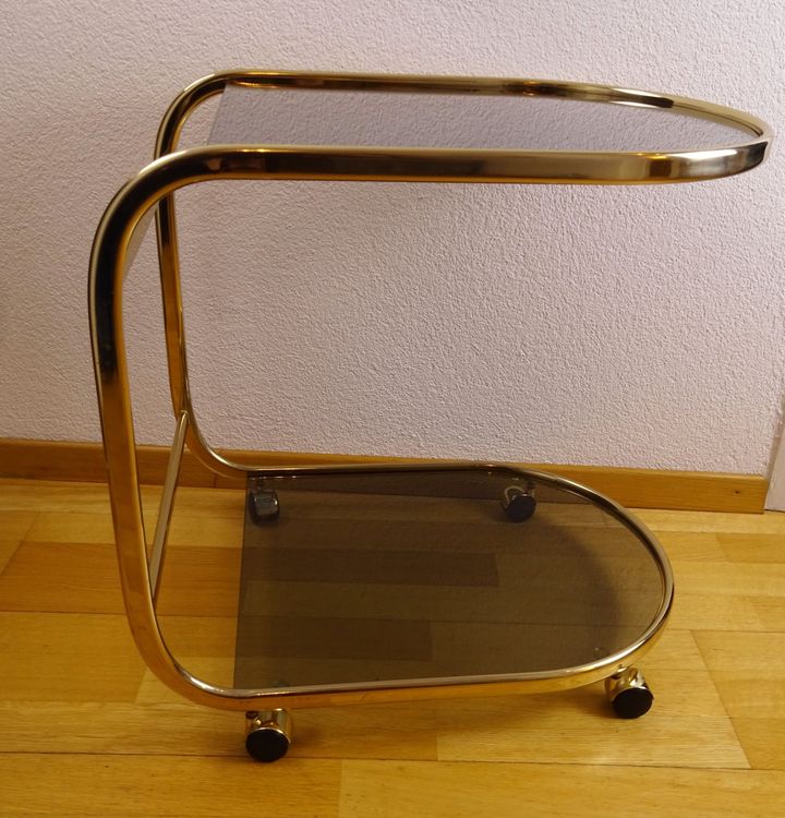 Vintage Servierwagen – Rauchglas & Metall – mit Rollen (Gebraucht) in ...