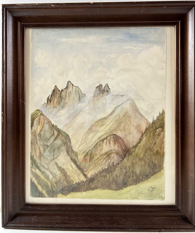 Antike Berglandschafts Aquarell signiert. | Kaufen auf Ricardo