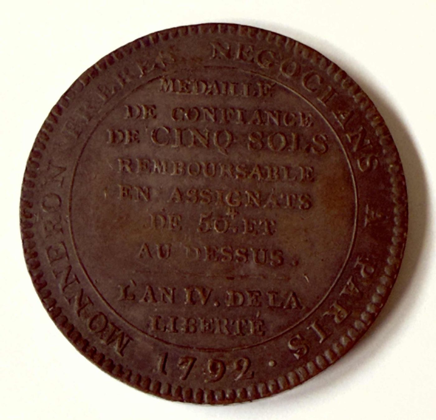 France 5 Sols Monneron Freres 1792 Superb Grade Bronze coin (Usato) a ...