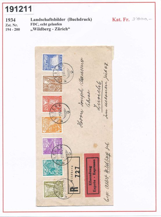 1934 Landschaftbilder (Buchdruck) - FDC (Gebraucht) in Winterthur für CHF 950 – mit Lieferung ...