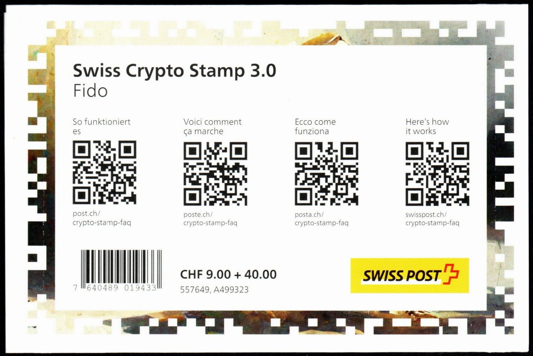 Crypto Stamp «Fido», ID7 mit NFT, Auflage nur 2'500 Stück (Neu und ...