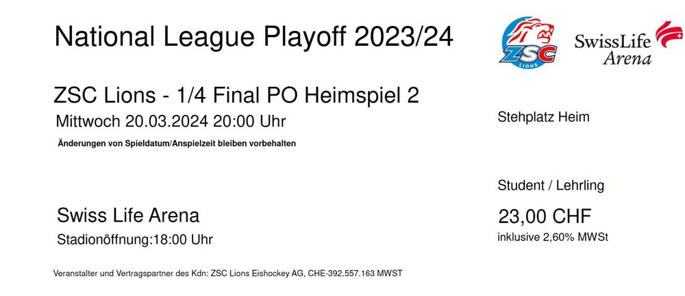 ZSC-Biel Match Stehplatz | Kaufen auf Ricardo