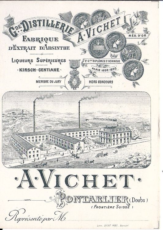 ABSINTHE, carte de visite de la distil. A. Vichet PONTARLIER | Acheter ...