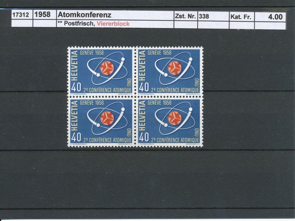 1958 Atomkonferenz - Viererblock (Neu (gemäss Beschreibung)) in Winterthur für CHF 1.2 – mit ...