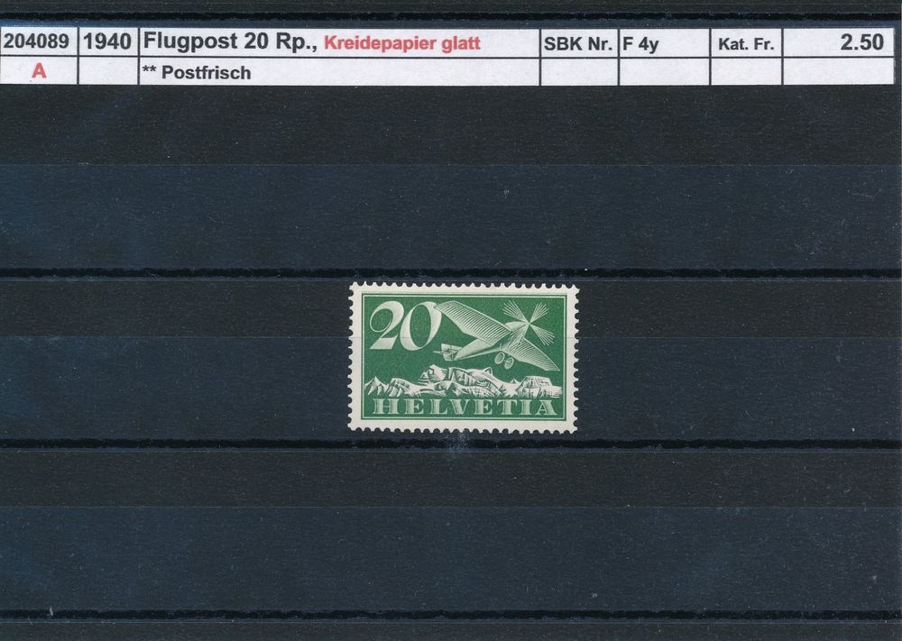 1940 Flugpost 20 Rp., Kreidepapier glatt, ** Postfrisch | Kaufen auf Ricardo