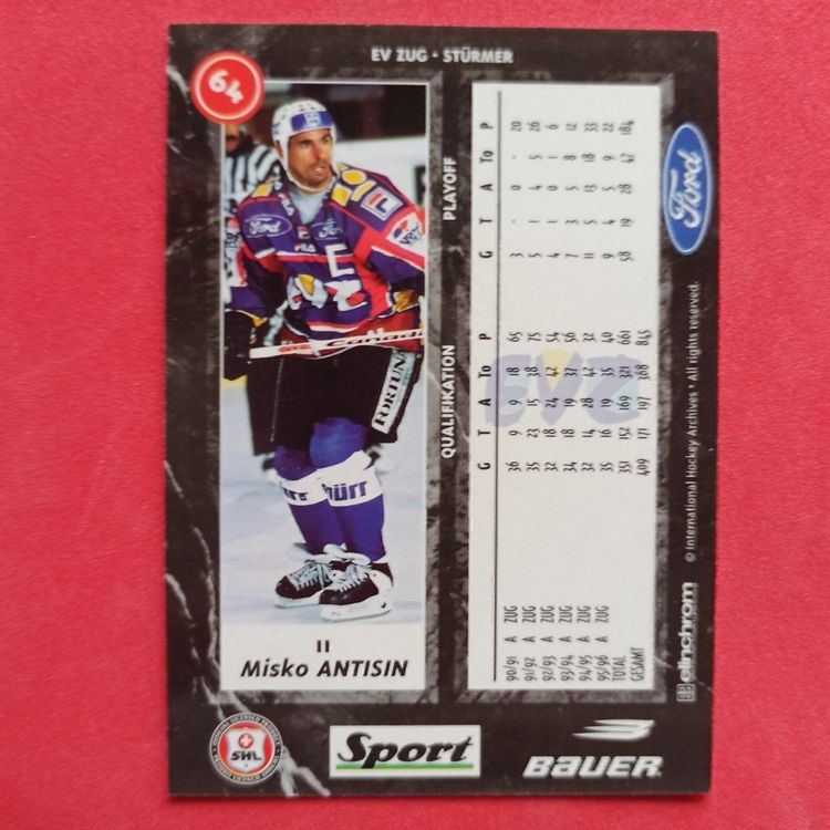Misko Antisin - EV ZUG - 1996/97 (Gebraucht) in Dübendorf für CHF 4.9 ...