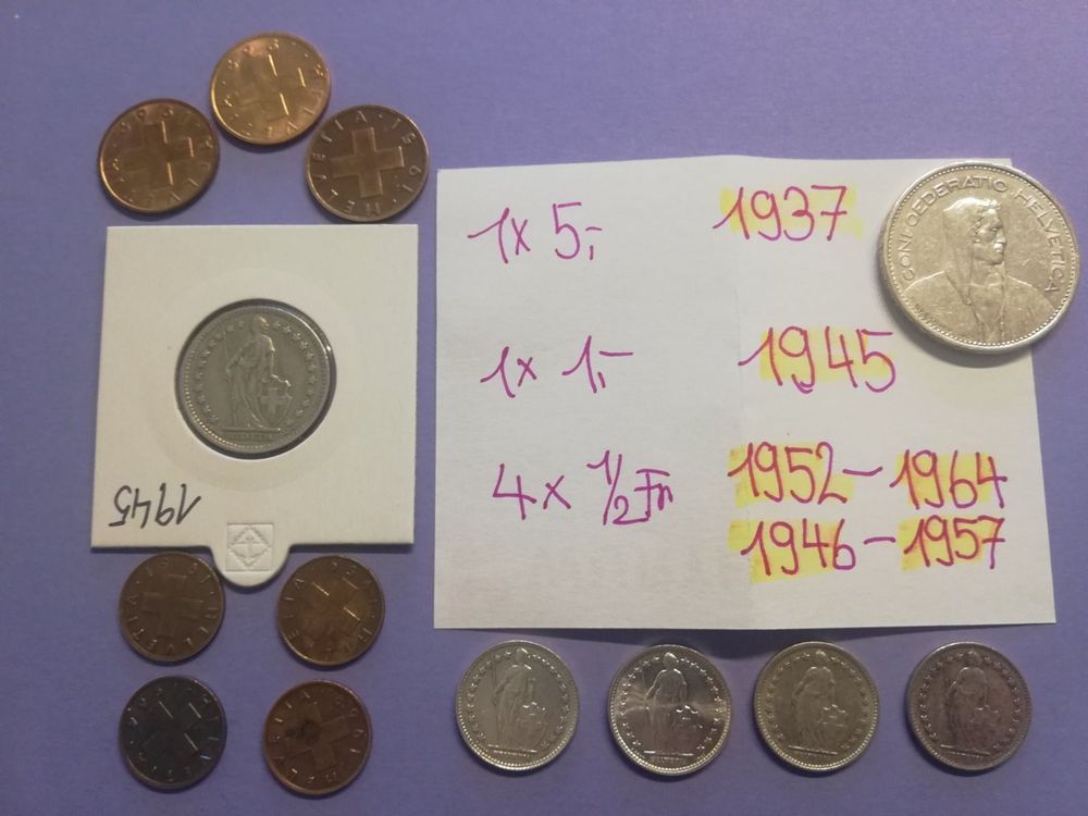 Schweizer Silbermünzen 5Fr/1Fr/ 4x 50 Rp (Gebraucht) in Engi für CHF 17.5 – mit Lieferung auf ...