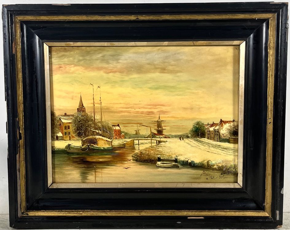 20. J. H. Landschafts Gemälde mit Boot auf Keramik, Unl. Sig (Gebraucht) in Root für CHF 19 ...