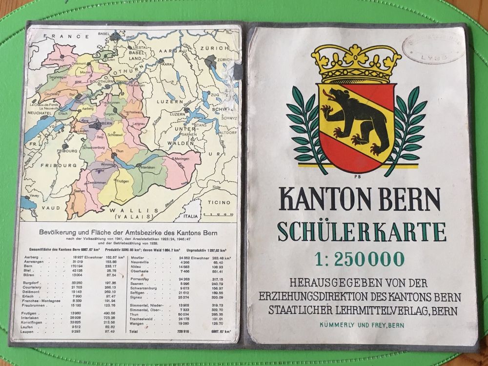 Alte Schülerkarte des Kantons Bern, Kümmerly und Frey, 1949 | Kaufen auf Ricardo