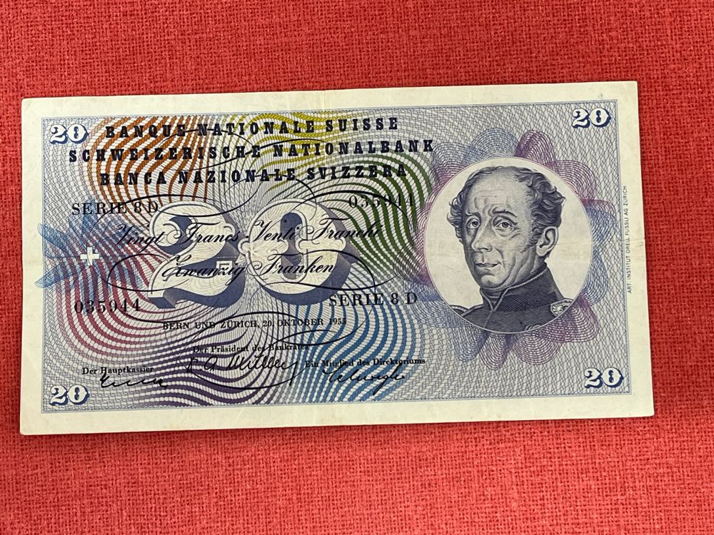 20 Franken Banknote 20.Okt.1955 gebraucht Seltener Jahrgang | Kaufen ...