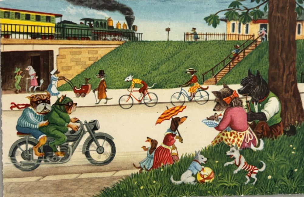Humor, vermenschlichte Tiere, Hunde, Velo, Motorrad, Bahn (Gebraucht ...