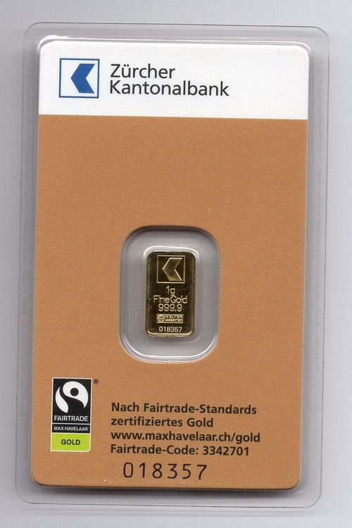 (2424) 1 g Goldbarren, Fairtrade, ZKB (Gebraucht) in Rüthi (Rheintal) für CHF 105 – mit ...