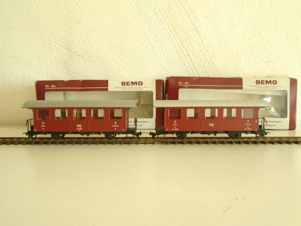 Bemo H0m: Set mit 2 Zweiachsern B 4201/4203 der FO, OVP (Gebraucht) in ...