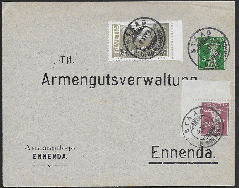 1919 GS Brief 5c. STAAD n. Ennenda Zusatzfrank. TOP ab 1.- (Gebraucht ...