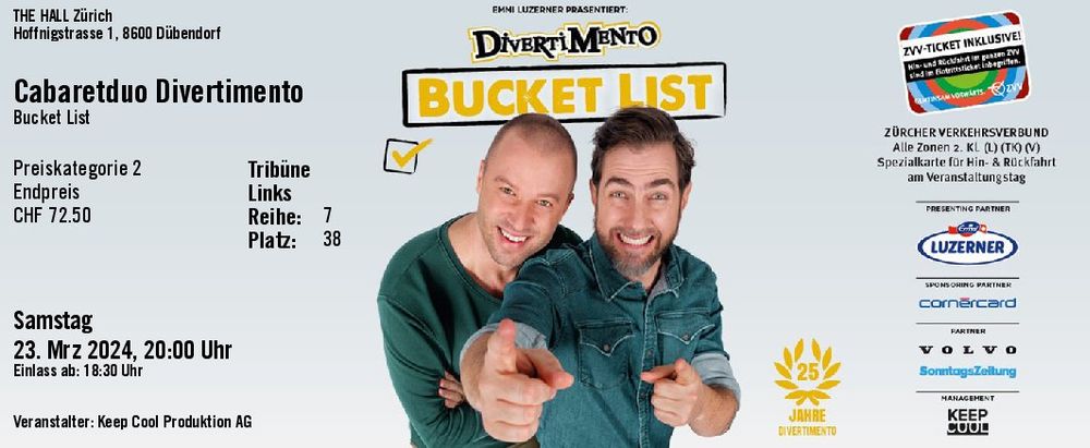 Divertimento - Bucket List - Zürich - 23.03.24 - Kategorie 2 (Neu und ...