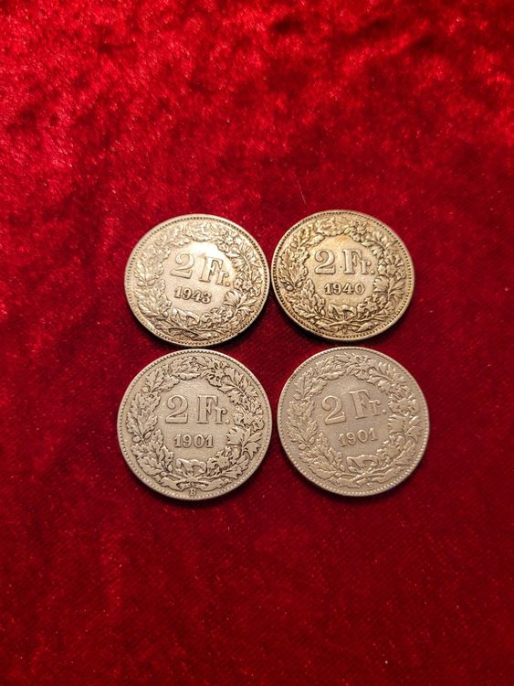 4 x 2 Franken 2 x 1901 sehr selten + 1940 und 1943 (Gebraucht) in Neuenkirch für CHF 110 – mit ...