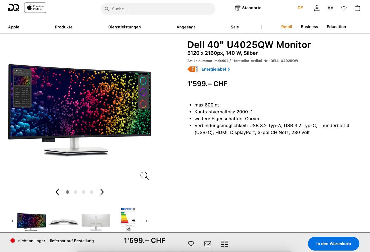 Dell UltraSharp U4025QW – 40" Curved 5K Monitor (5120×2160) (Nuovo ...