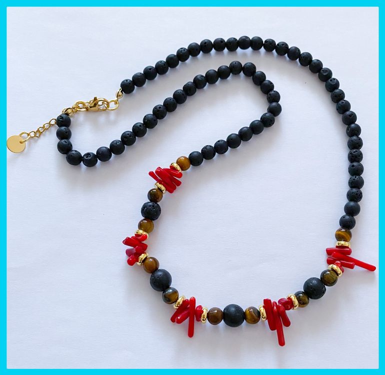SALE! KETTE STEINKETTE EDELSTEINKETTE ECHTE LAVA UND KORALLE | Kaufen ...