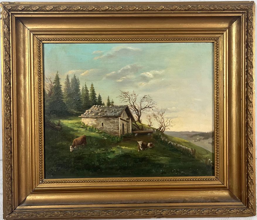 Antike Landschaft Gemälde mit Kühen, Unl. Sig. (Gebraucht) in Root für CHF 49 – nur Abholung auf ...