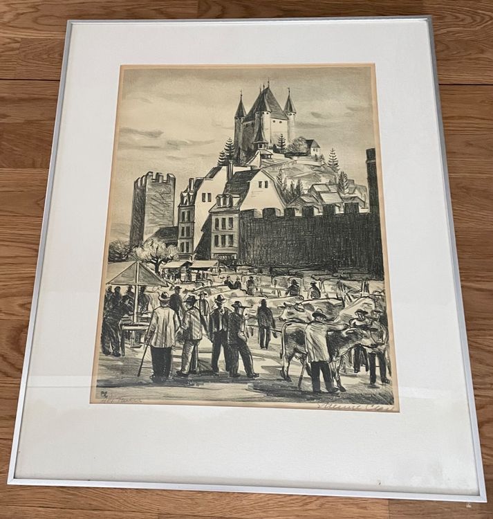 Handsignierte Kreidelithografie Muni MarktThun Etienne Clare | Kaufen ...