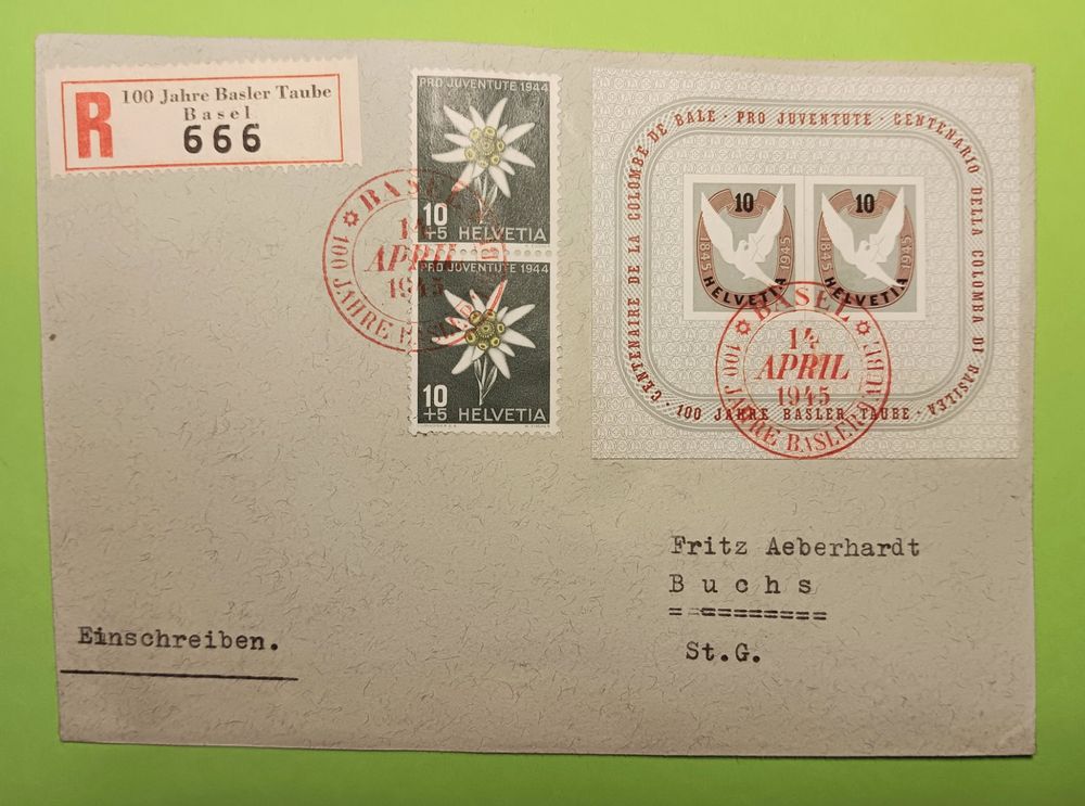 R - Brief mit Basler - Taube - Block und ET - Stempel 1945 | Kaufen auf Ricardo