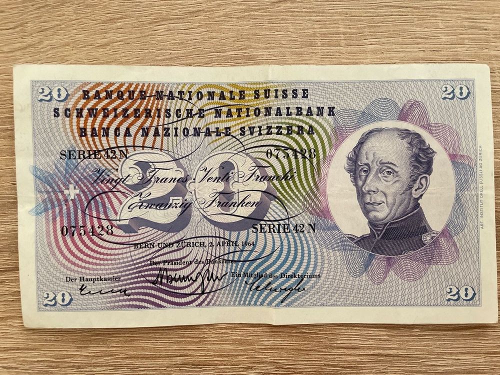 Schweizer 20er Note 5. Serie 02.04.1964 (Gebraucht) in Naters für CHF ...