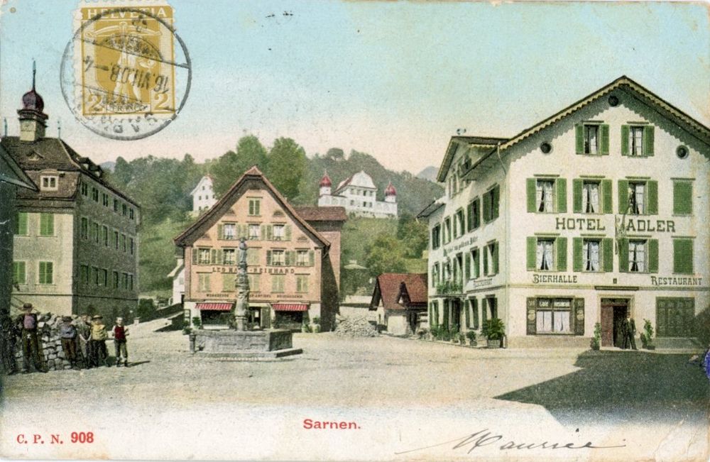 Sarnen OW mit Hôtel ADLER um 1908 (Gebraucht) in Niedergesteln für CHF ...