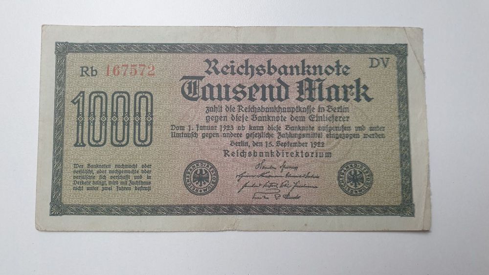 🇩🇪. Germany 1000 Mark 1922 (Gebraucht) in Pully für CHF 3 – mit Lieferung auf Ricardo kaufen