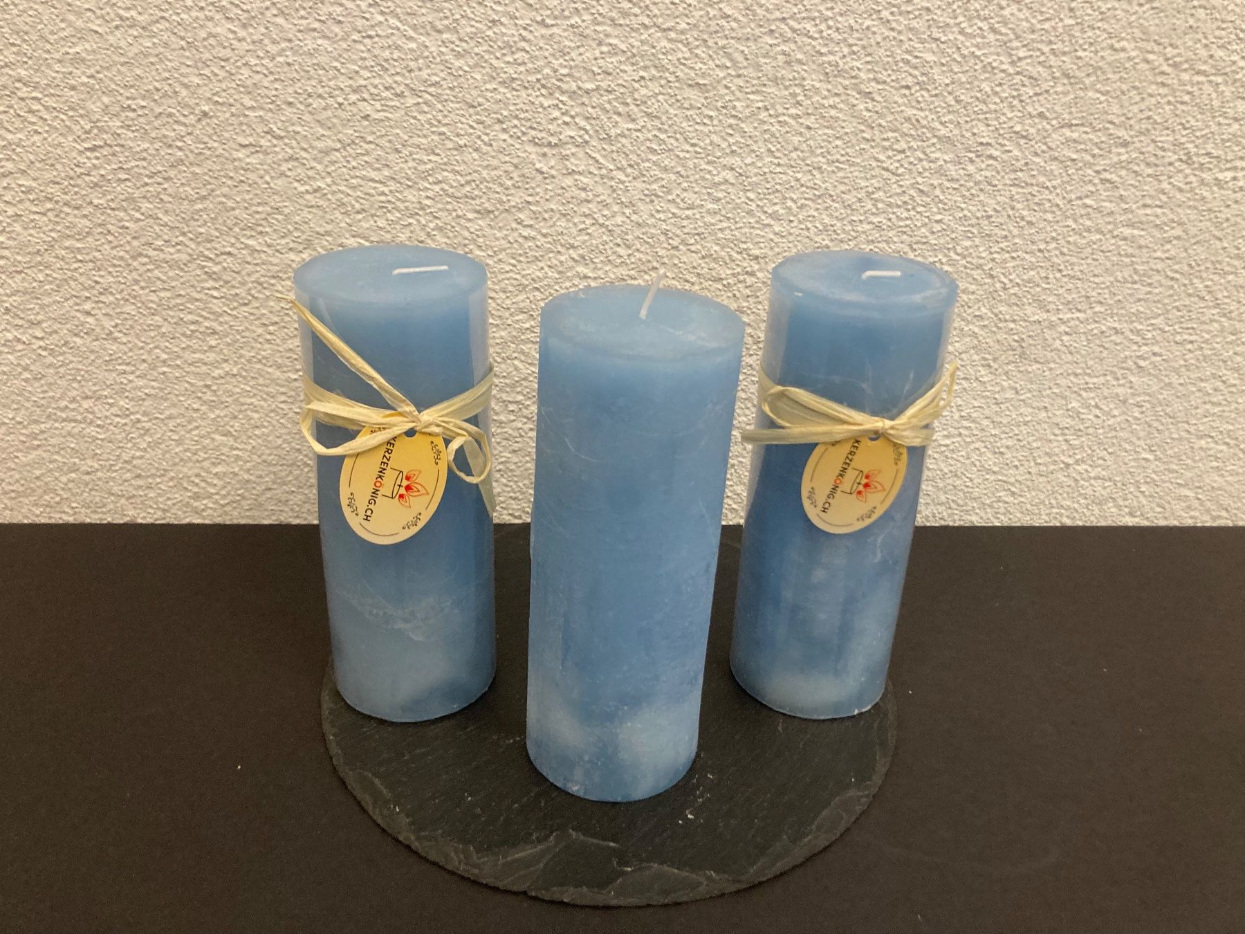 Kerzen 3er Set, je 6,8x18 cm, aqua-blau Raureif, je 550g (Neu und ...