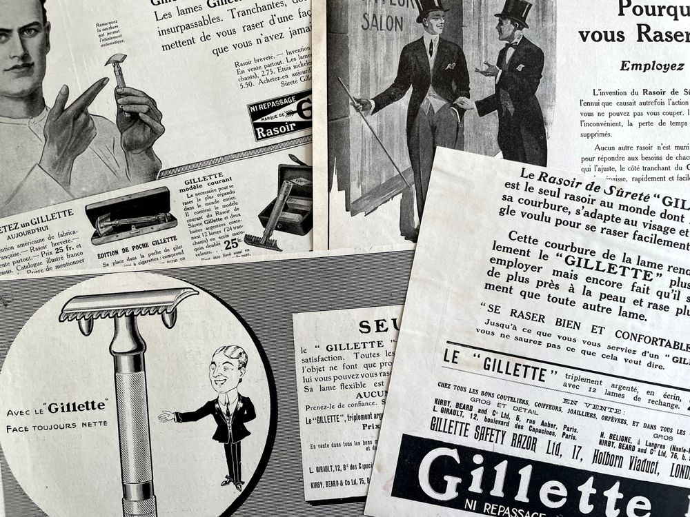 Gillette rasieren - 4 alte Werbungen / Publicités 1909/13 (Gebraucht ...