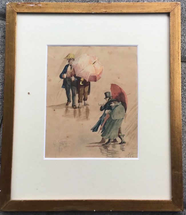 Antike Aquarell mit Personen Monogrammiert | Kaufen auf Ricardo