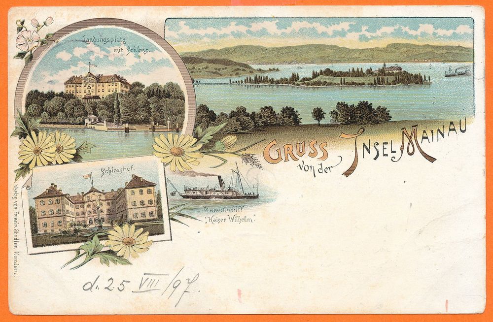 Gruss von der INSEL MEINAU - 4-bildrige Litho 1897 | Kaufen auf Ricardo