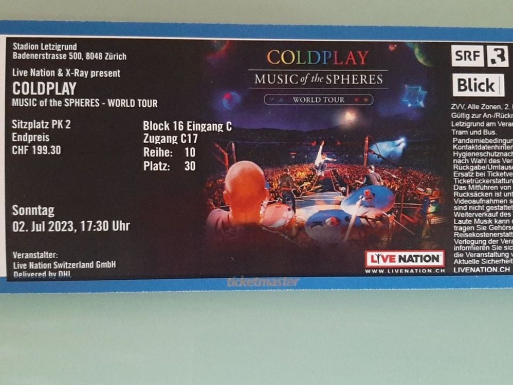 Coldplay Ticket - Sitzplatz - Zürich 02.07.2023 (Neu und ...