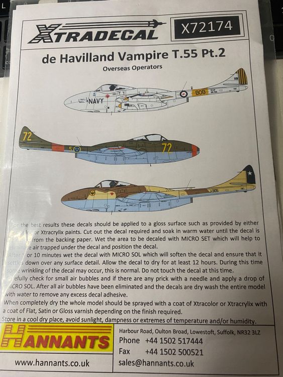 1/72 DH VAMPIRE T.55 PART 2 DECALS (Gebraucht) in für CHF 6.3 – mit ...