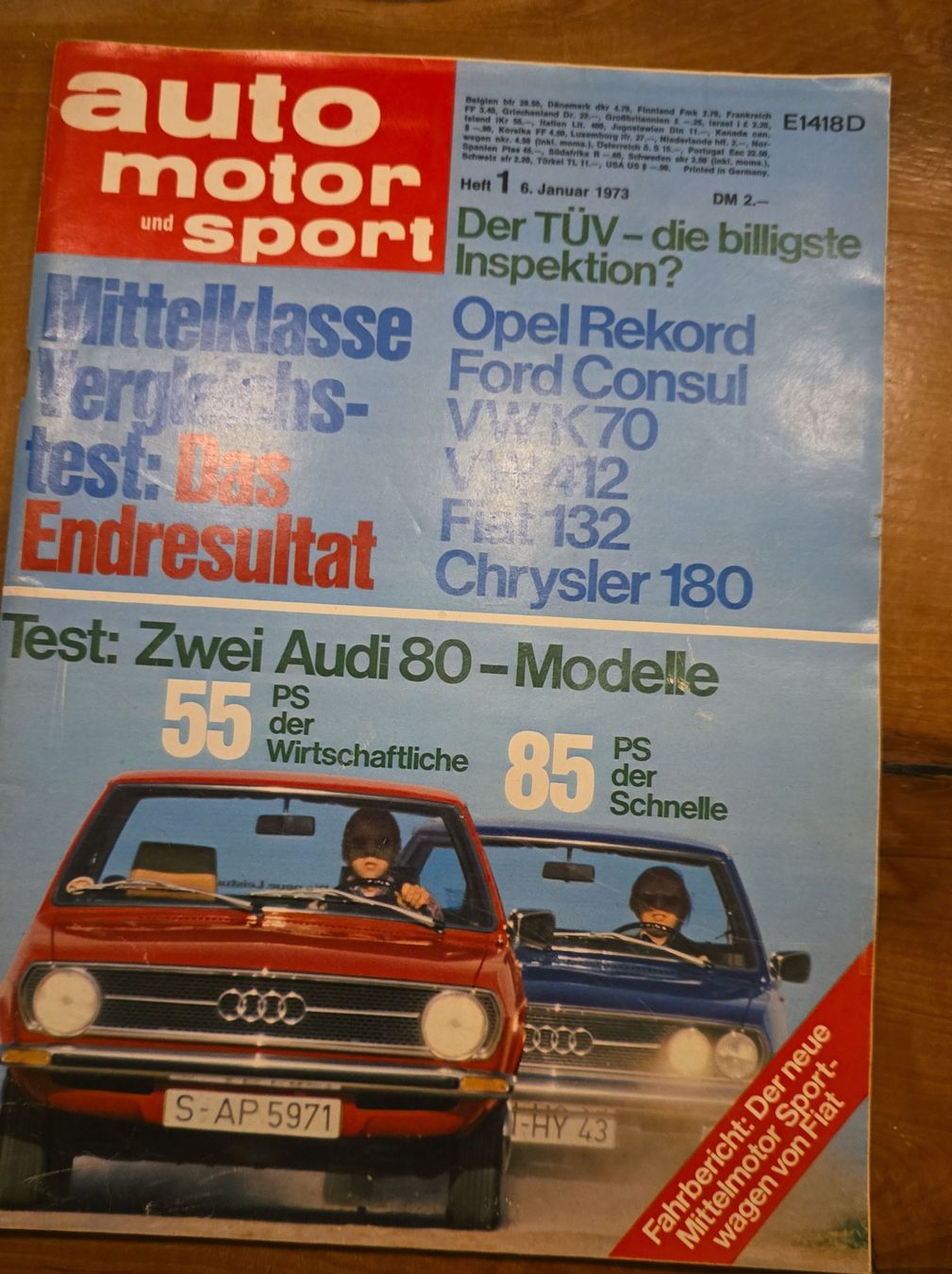 Auto Motor Sport 1/1973 - Audi 80 Test - Oldtimer Magazin (Gebraucht ...