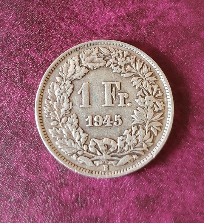 Silbermünze 1 Fr. 1945, Helvetia, Schweiz (Gebraucht) in Urtenen-Schönbühl für CHF 3.4 – mit ...