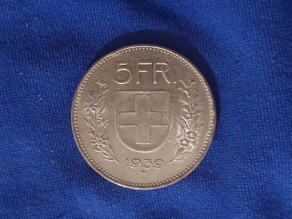 5 Franken 1939 Silbermünze (Gebraucht) in Elsau für CHF 9 – mit Lieferung auf Ricardo kaufen