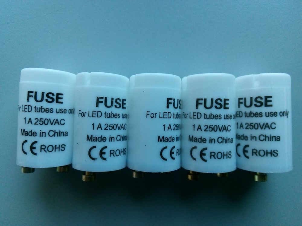 5x Dummy Starter / Fuse 250V-1A für T8 LED Röhren NEU (Neu (gemäss ...