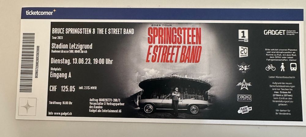 Bruce Springsteen Ticket 13.6.23, Letzigrund | Kaufen auf Ricardo