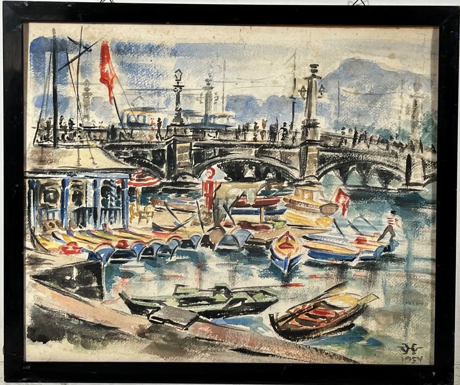 30. er Jahre Gemälde mit Booten und Brücken , Monogrammiert (Gebraucht) in Root für CHF 19 – mit ...