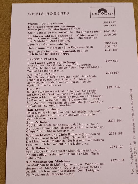 Chris Roberts - verstorben 2017 - Autogramm aus den 80er (Gebraucht) in ...