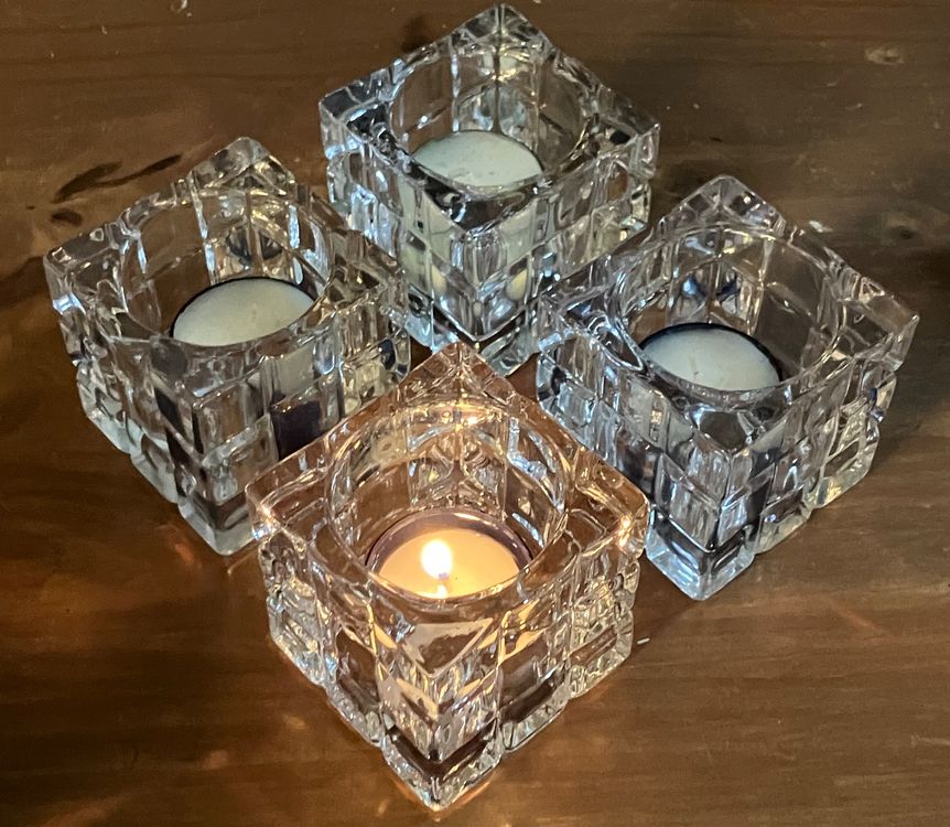4 x Glas Windlichter Teelichthalter Kerzenhalter Würfel Deko (Gebraucht) in Oberrüti für CHF 12 ...
