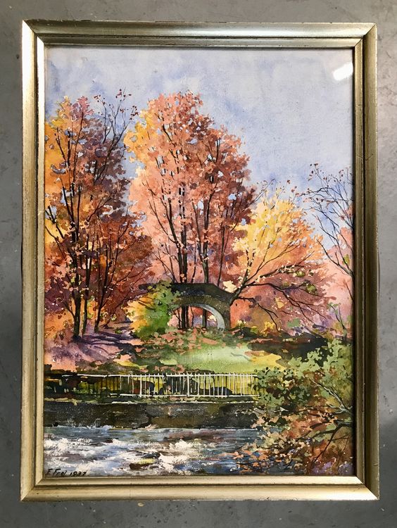 Antike signierte E.Frei 1936 Aquarelle Landschaft Gemälde | Kaufen auf Ricardo