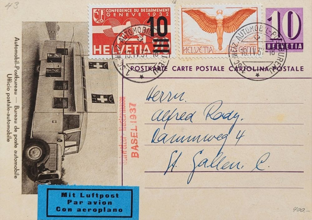 Luftpost Brief Forte Cote St. Gallen Automobile 1937 PTT | Kaufen auf Ricardo
